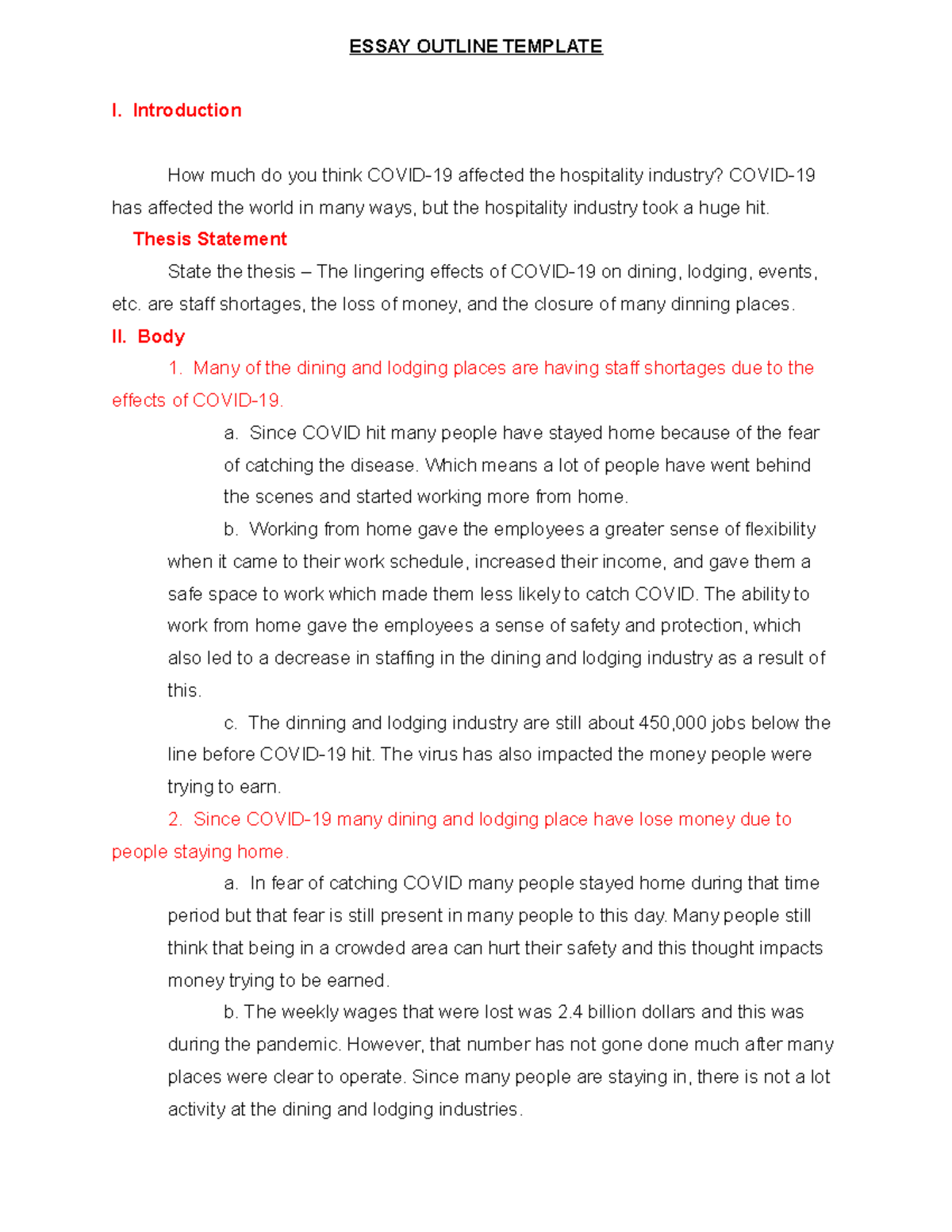 Course Paper part 2 - An example of the outline filled out - ESSAY ...