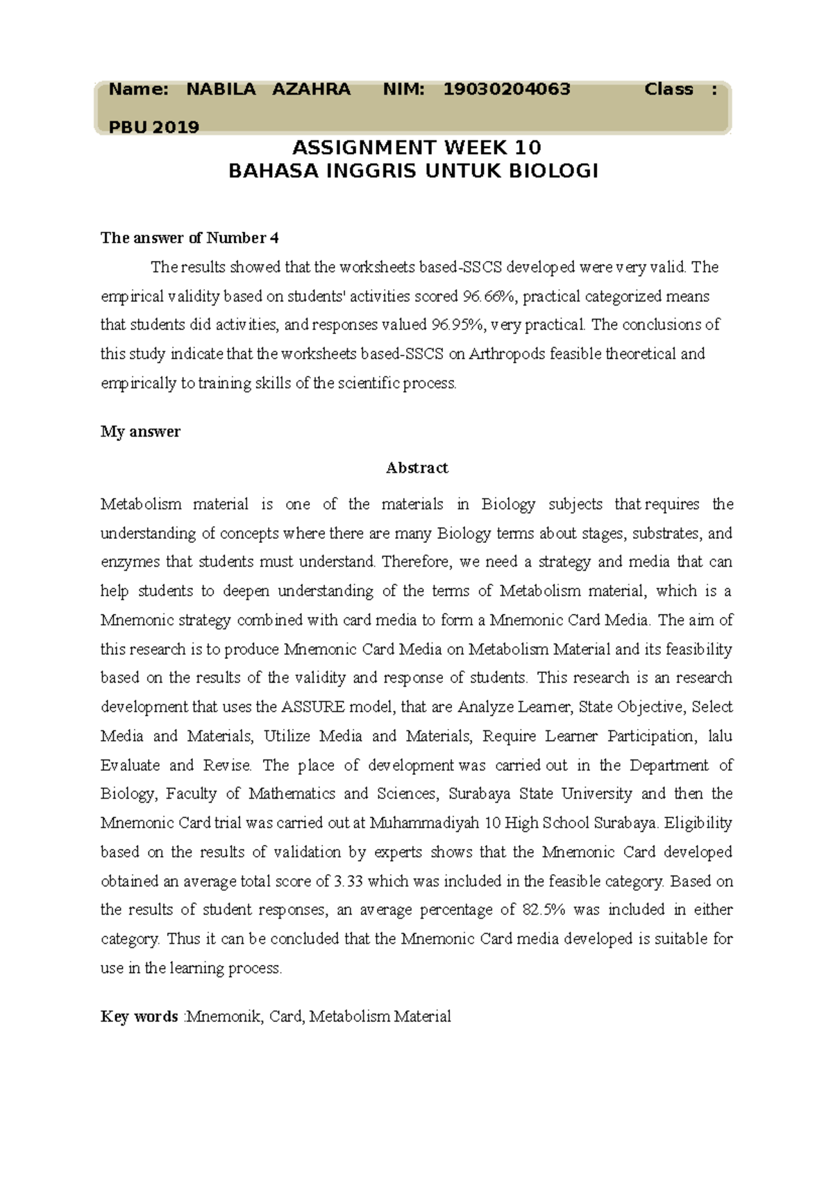 Answersheet make an abstract - ASSIGNMENT WEEK 10 BAHASA INGGRIS UNTUK ...