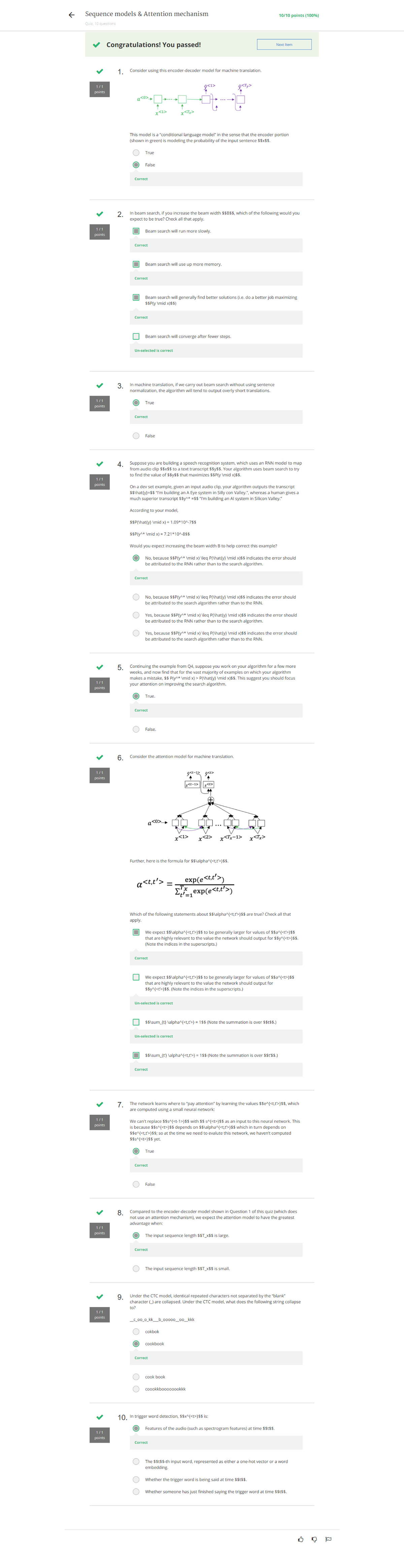 Week 3 Quiz - Sequence models & Attention mechanisms - Deep Learning - Studocu