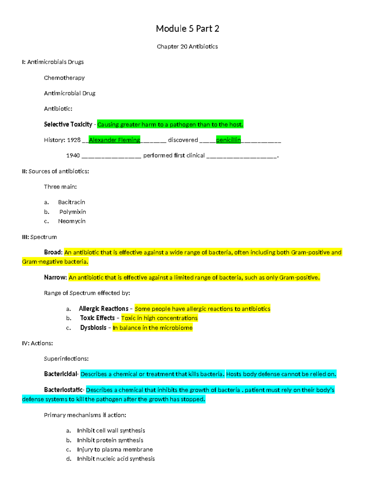 Module 5 Outline Part 2 - Module 5 Part 2 Chapter 20 Antibiotics I ...