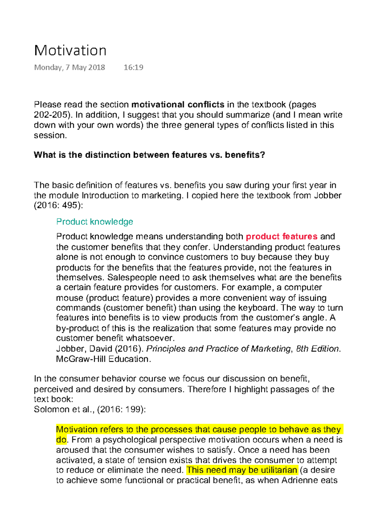 Motivation - Example question and notes - Motivation Monday, 7 May 2018 ...