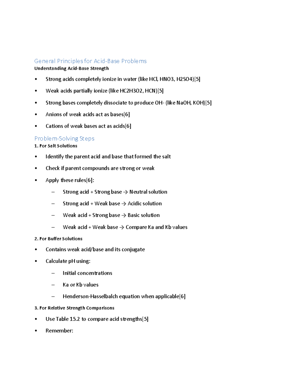 General Principles for Acid - For Salt Solutions • Identify the parent ...