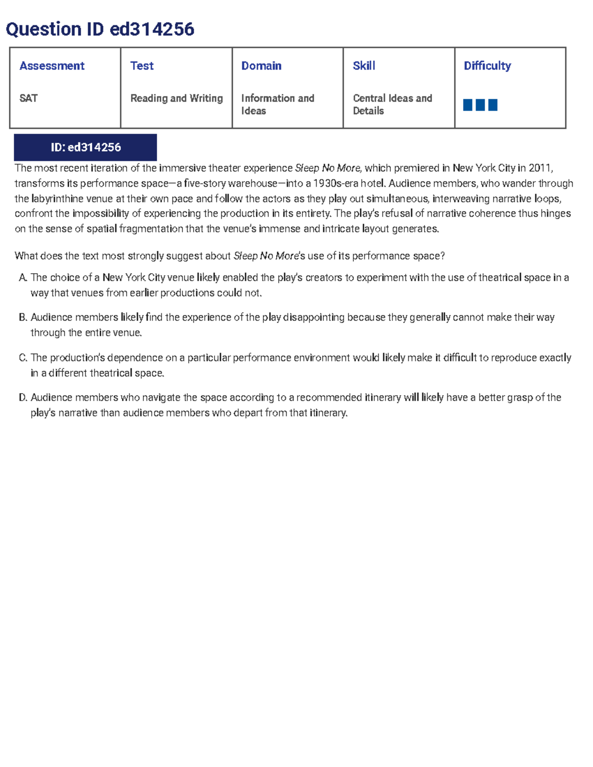 SAT Suite Question Bank - sit - Question ID ed ID: ed The most recent ...