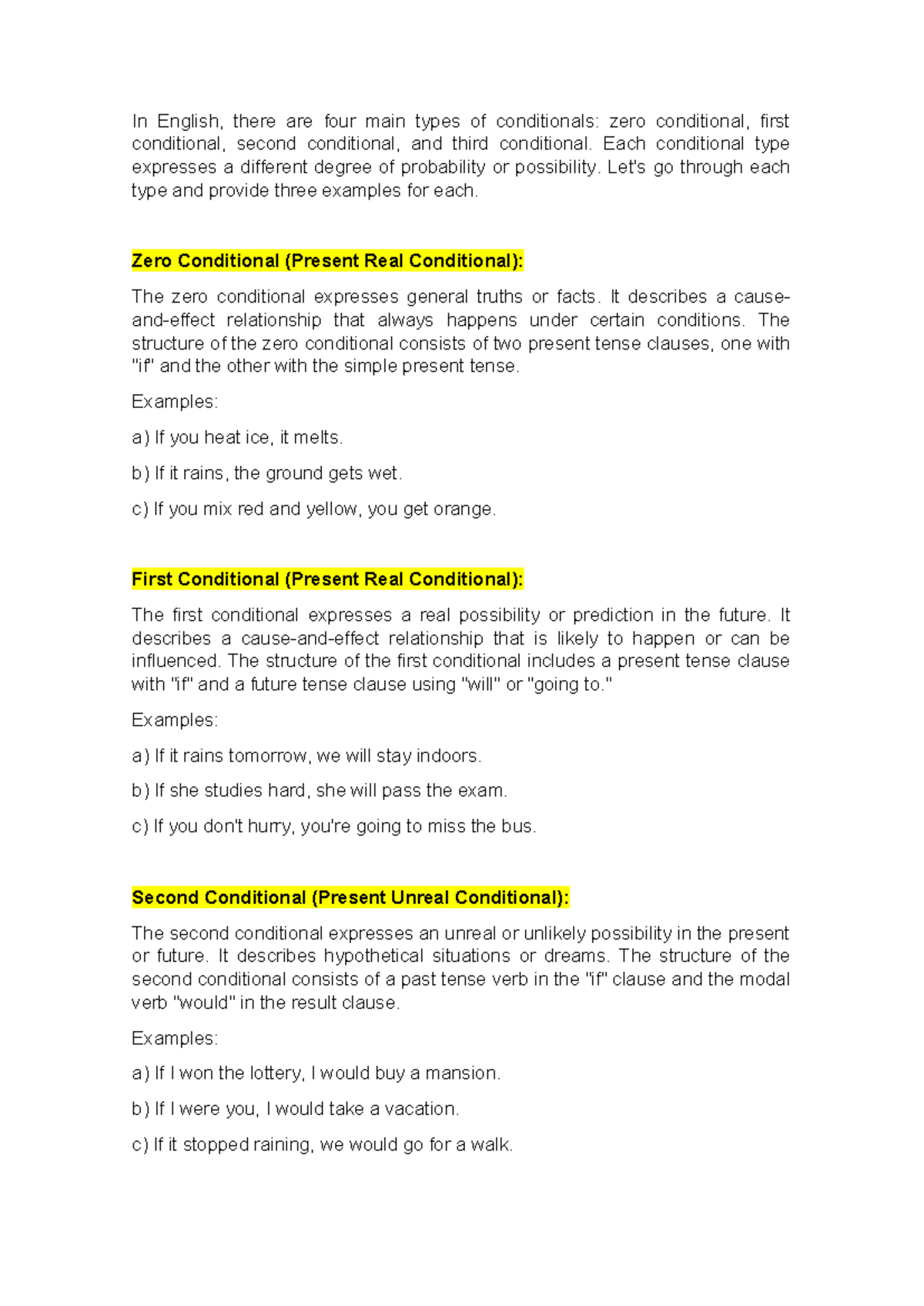 Conditionals - angles - In English, there are four main types of ...