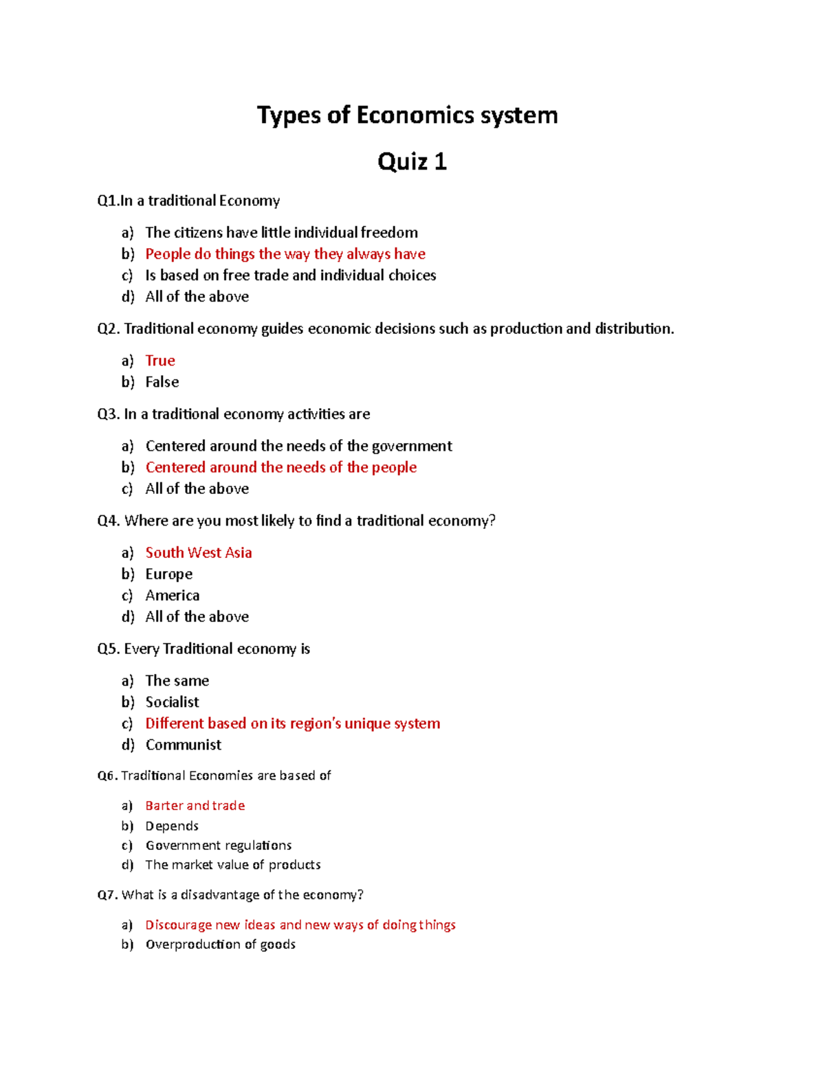 Lecture 4 Economics system types Quiz - Types of Economics system Quiz ...