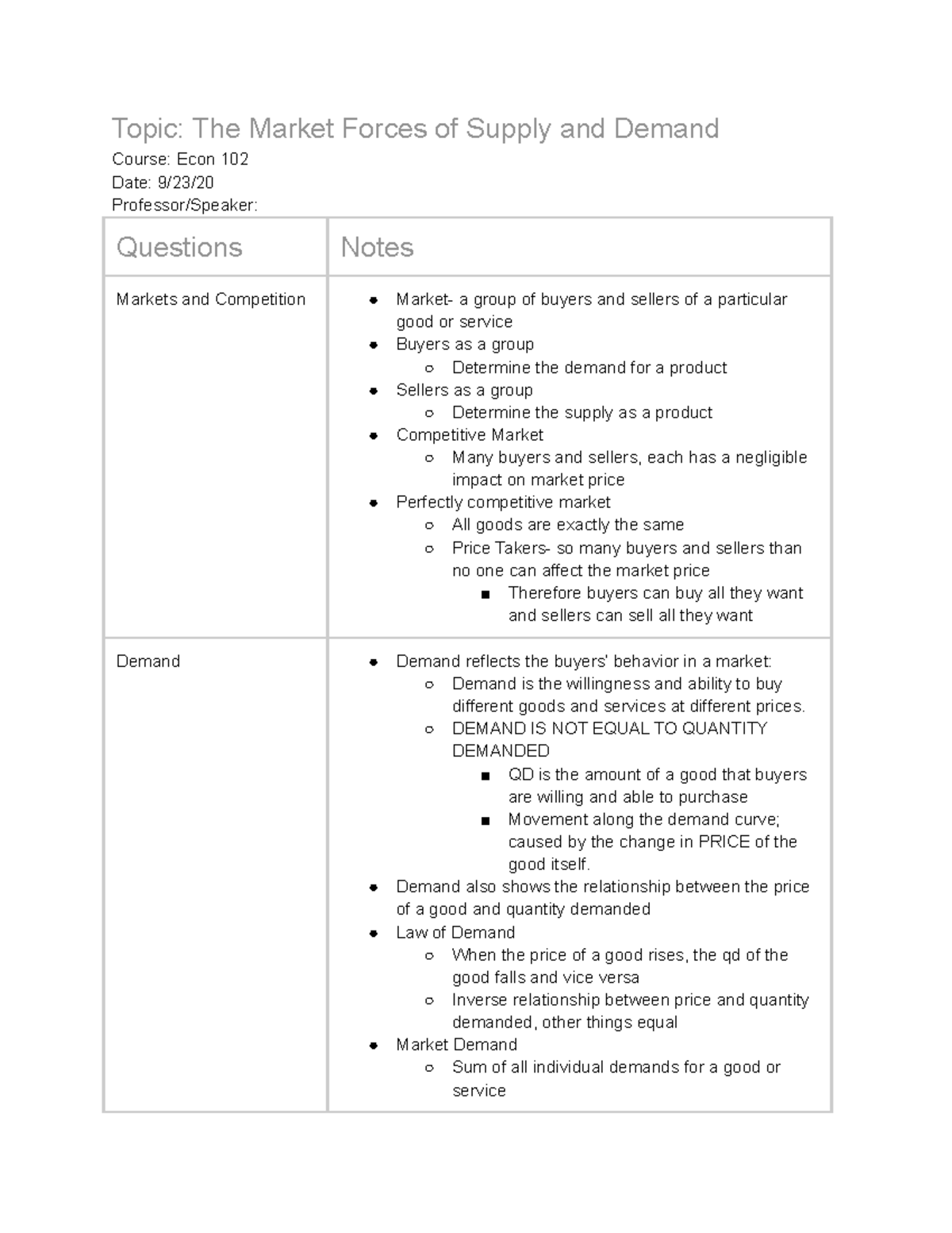 The Market Forces of Supply and Demand Chapter 4 - Topic: The Market ...