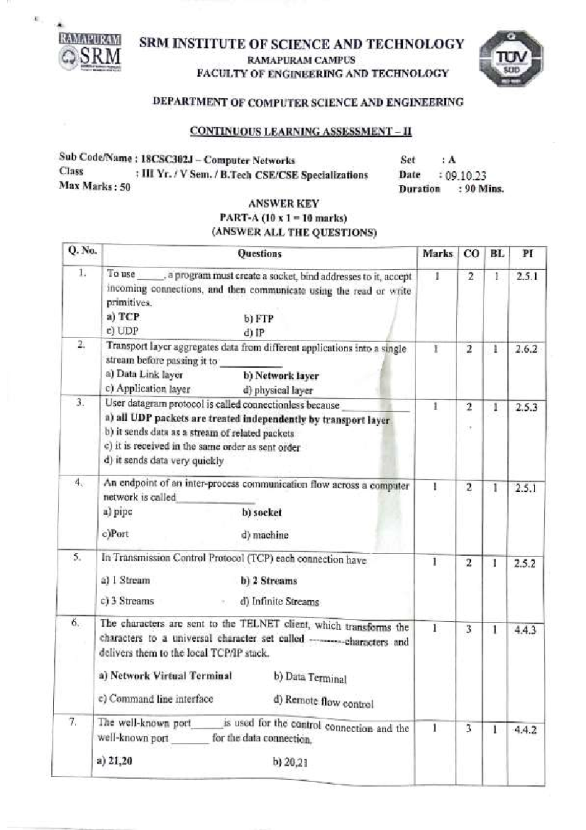 CN SET 2 CT 2 Answer KEY - question bank - c) 2 0, 20 d) 21,20 ' 8. Which is a standard locator ...