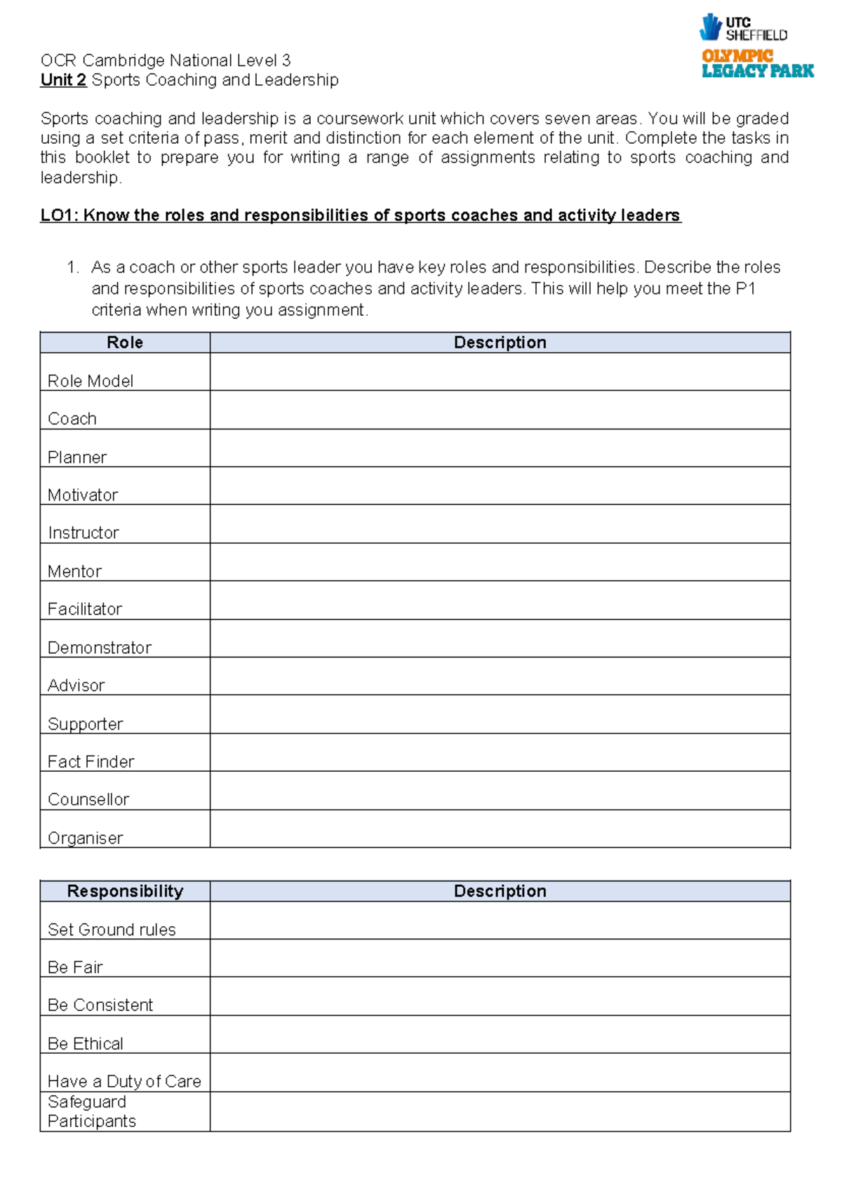 Lesson plan template sport rounders - Unit 2 Sports Coaching and ...