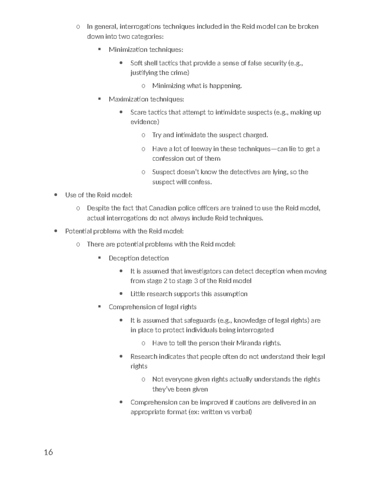 PSYC203 Notes-4 - o In general, interrogations techniques included in ...