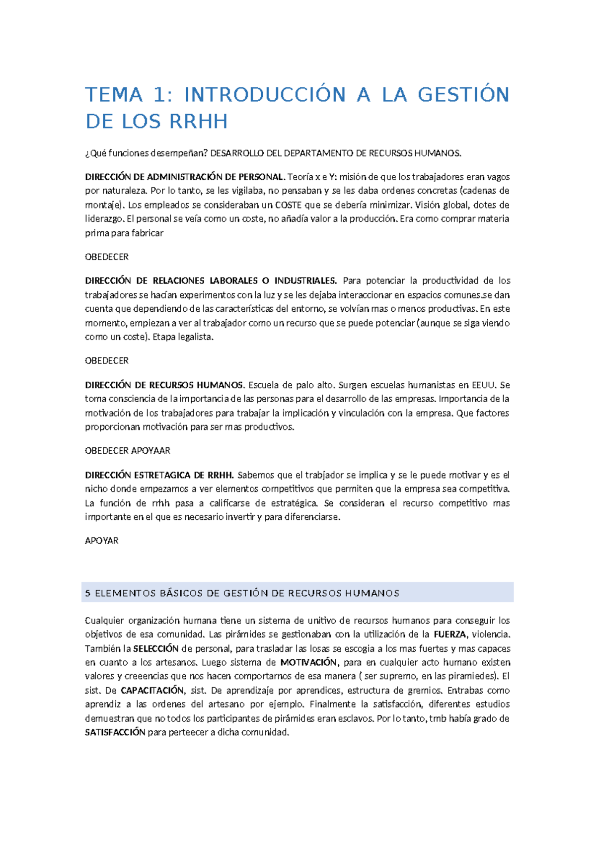 Recursos Humanos - TEMA 1: INTRODUCCIÓN A LA GESTIÓN DE LOS RRHH ¿Qué funciones desempeñan ...