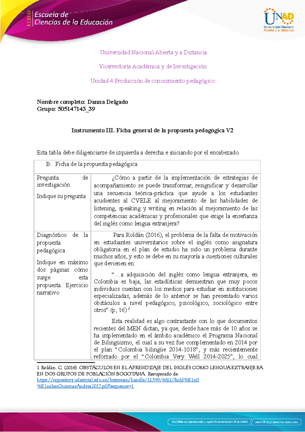 Instrumento III. Ficha general de la propuesta pedagógica V2 - Danna ...