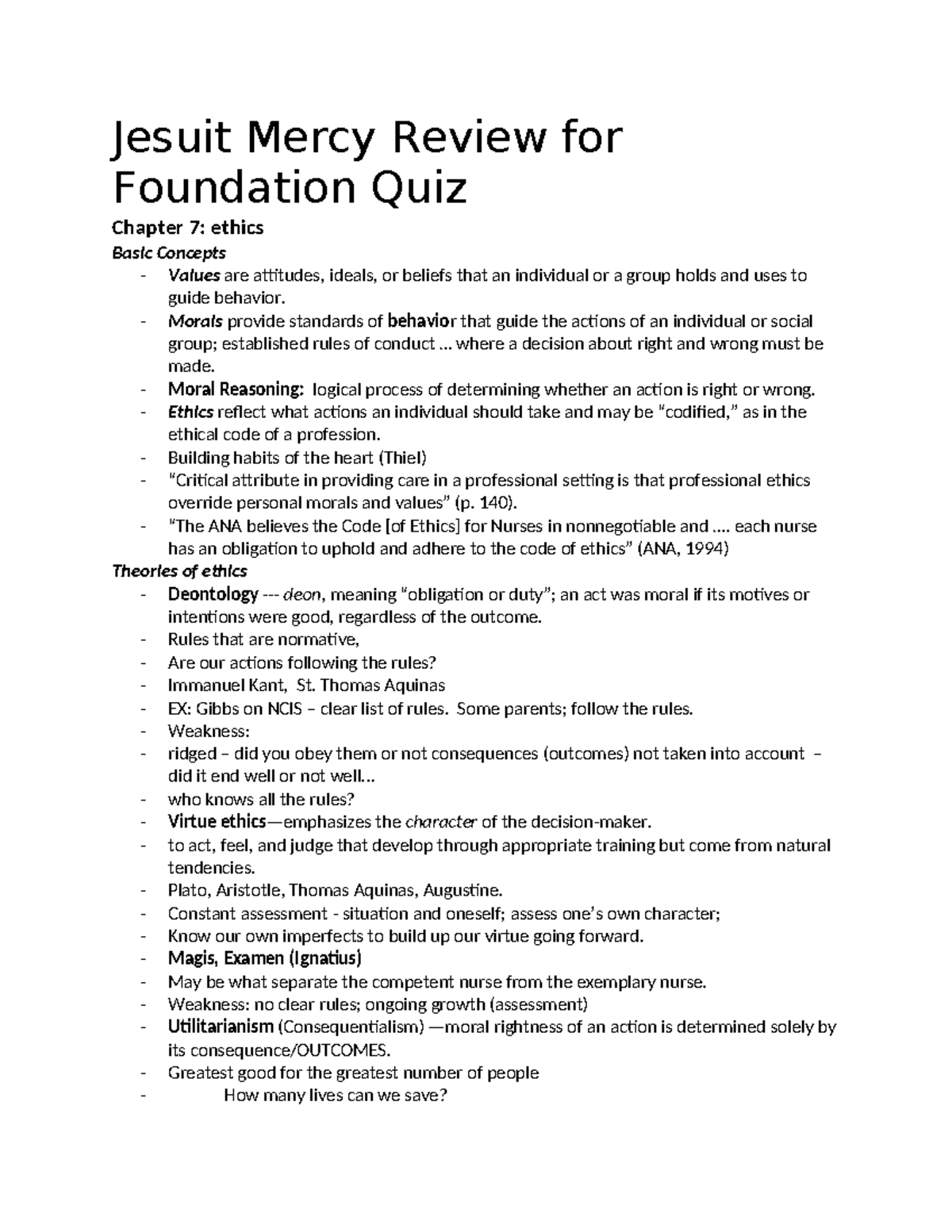 foundation quiz - Jesuit Mercy Review for Foundation Quiz Chapter 7 ...