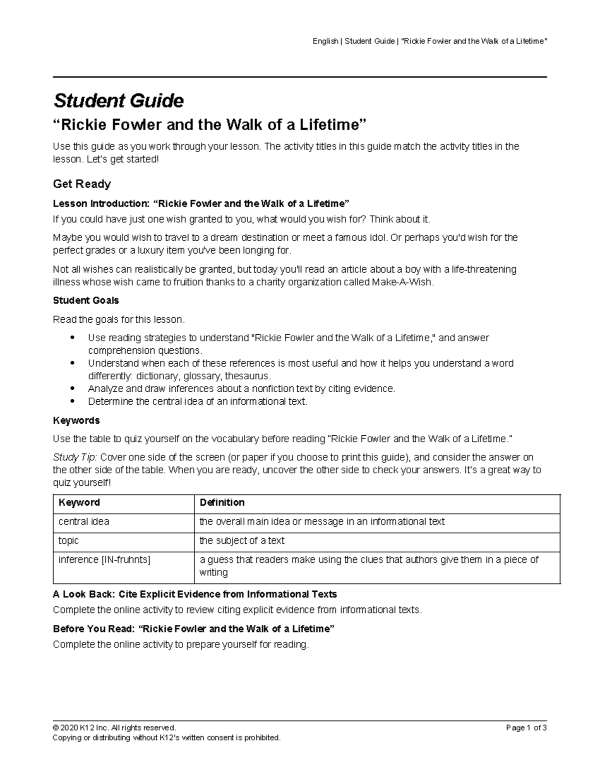 ELA 6A 01 03 Student Guide - English | Student Guide | “Rickie Fowler ...
