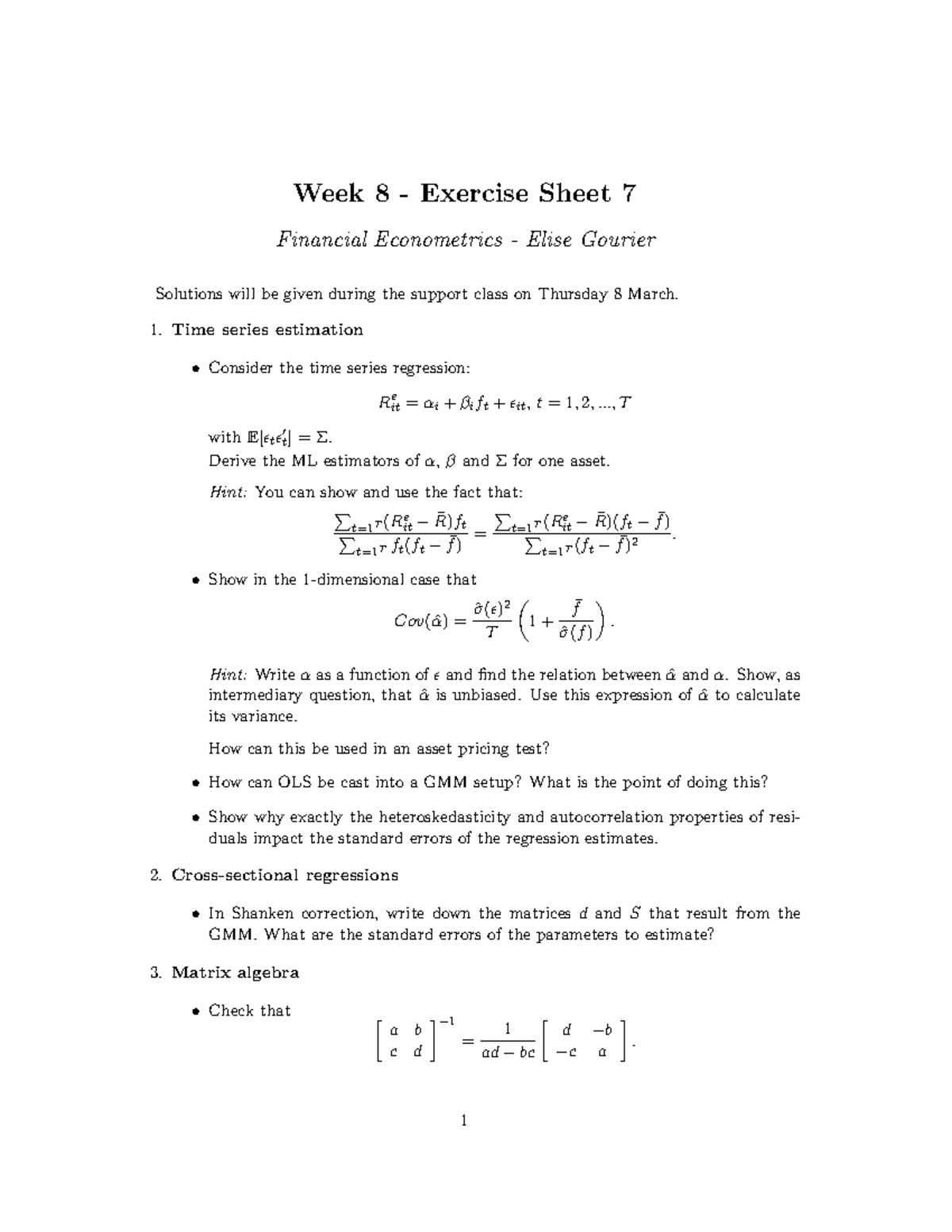 ECOM025 Homework 7 - Week 8 - Exercise Sheet 7 Financial Econometrics ...