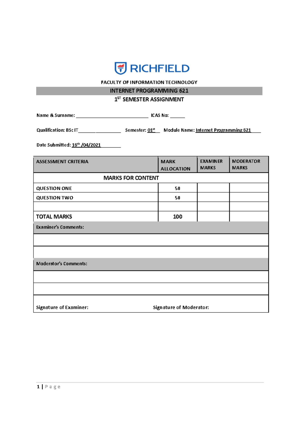 Php Assignment Faculty Of Information Technology Internet Programming 621 1 St Semester