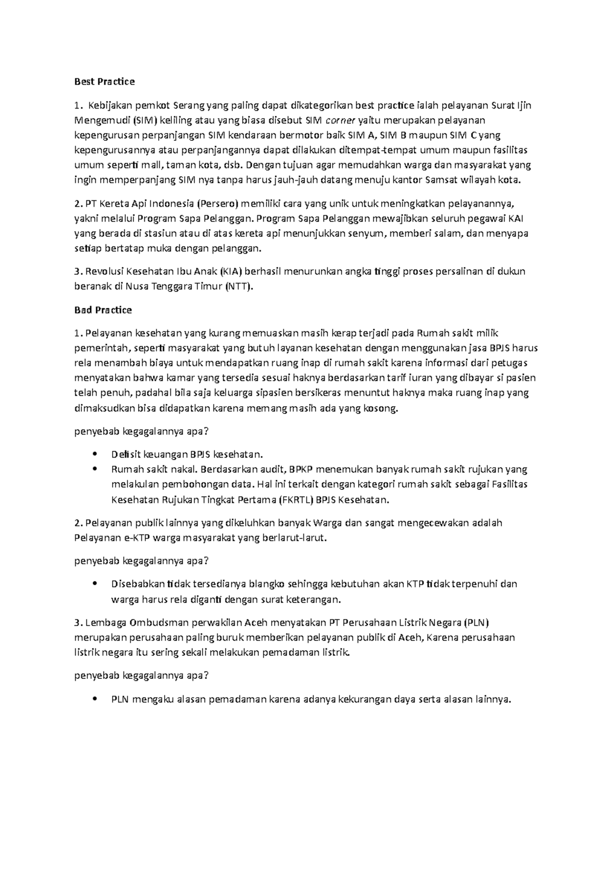 Summary Kebijakan Bad practice dan Best practice - Best Practice ...