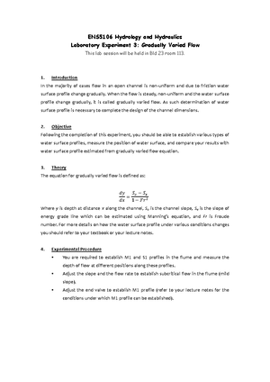 Hydraulics Jump - Lab Practice. - ENS5106 Hydrology and Hydraulics ...