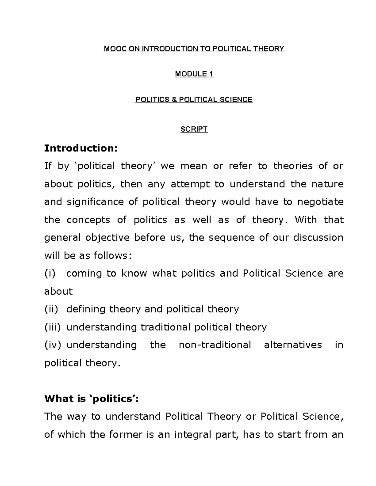 Politics - Intro to political theory - MOOC ON INTRODUCTION TO ...