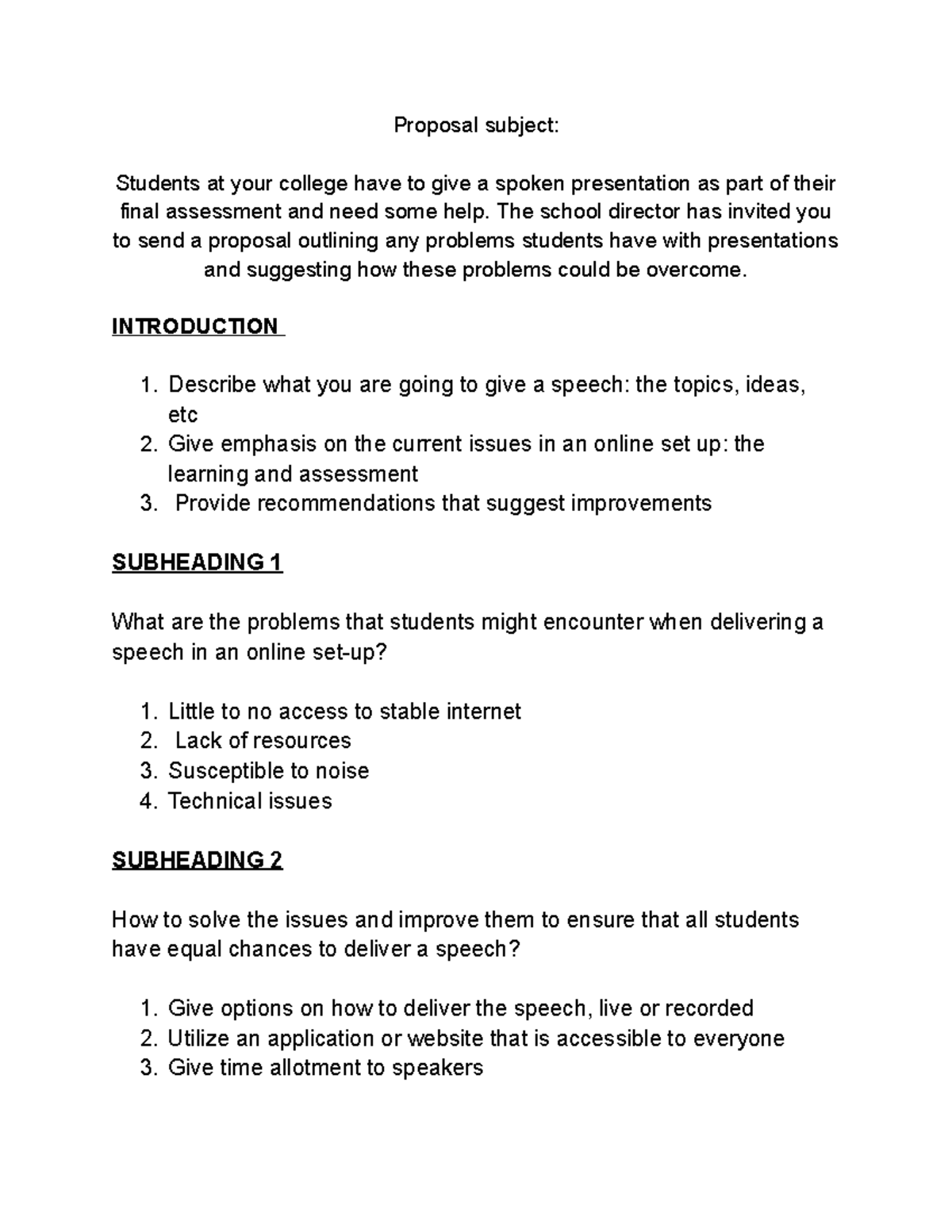 Proposal Subject Outline Example or Guide - Bachelor of Secondary ...