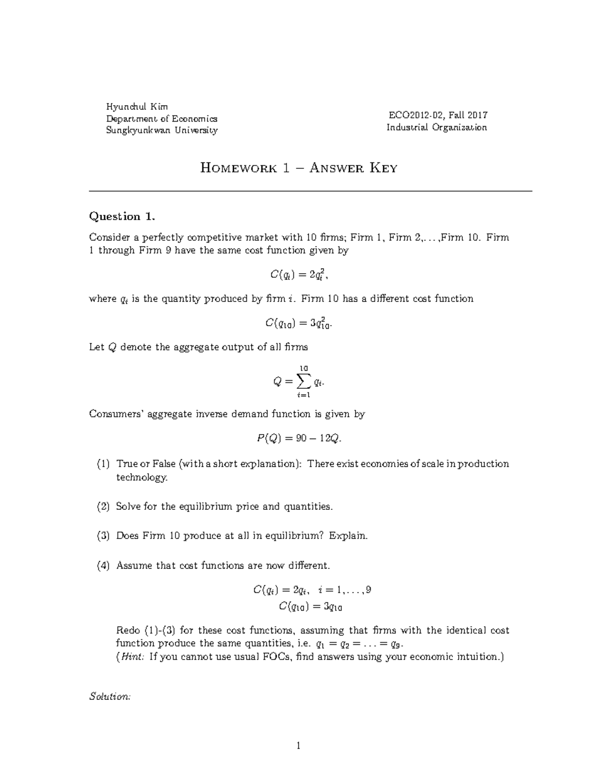 Answer Key to HW1 - Hyunchul Kim Department of Economics Sungkyunkwan University ECO2012-02 ...