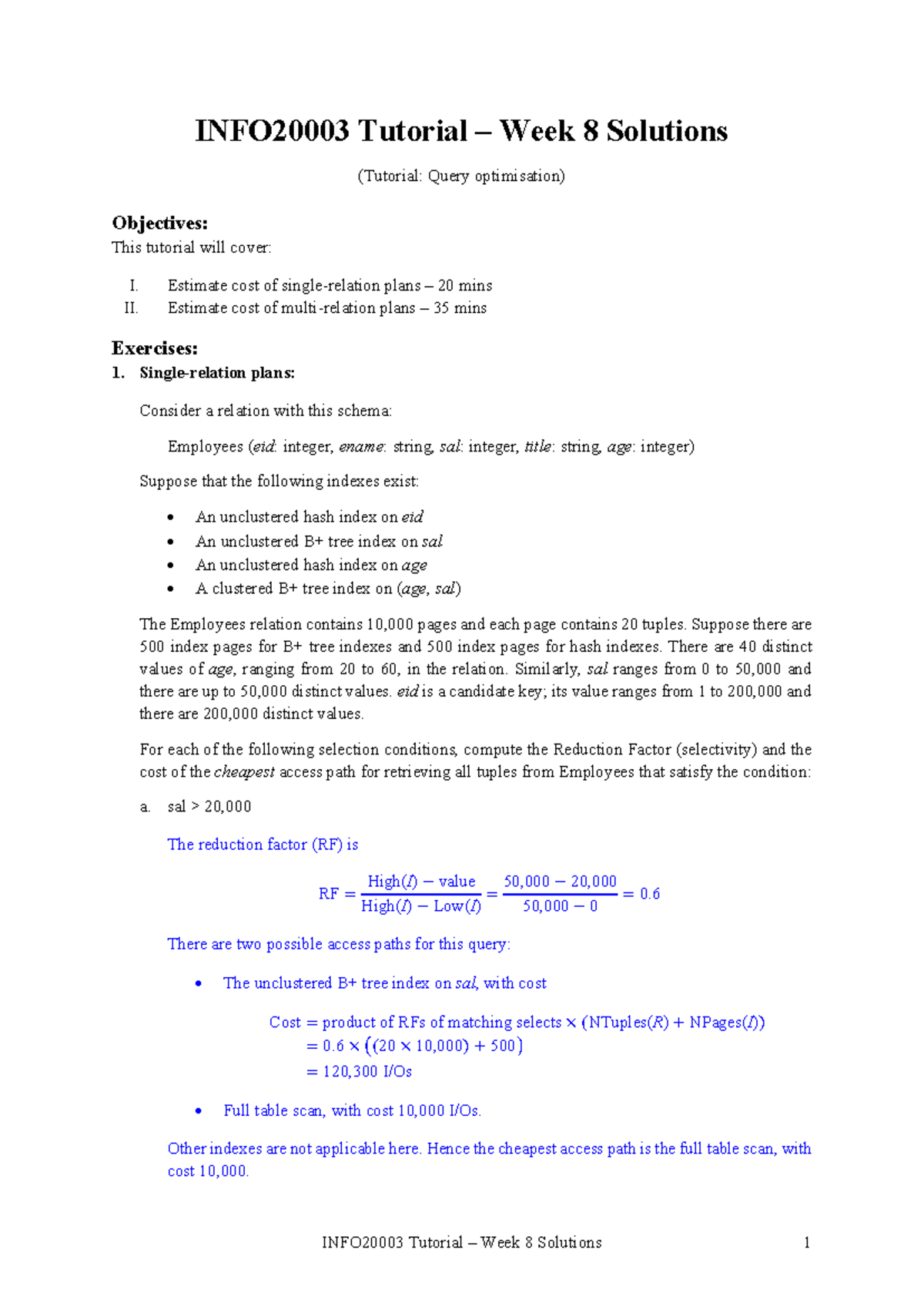 Tutorial Week8 Solutions INFO2000 3 - INFO20003 Tutorial – Week 8 Solutions (Tutorial: Query ...