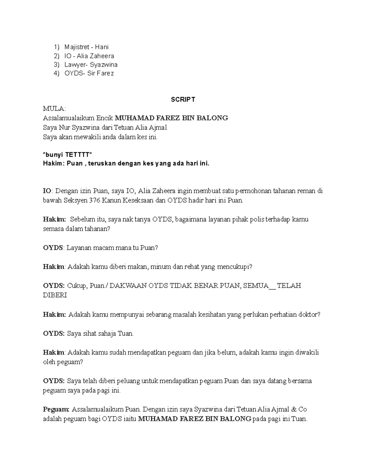 RAPE- Remand Script - Majistret - Hani IO - Alia Zaheera Lawyer ...