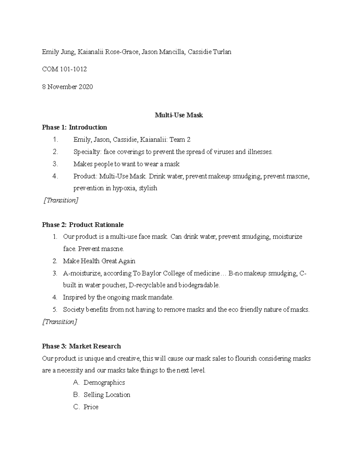 Shark Tank Speaking Outline Example Notes - Emily Jung, Kaianalii Rose ...