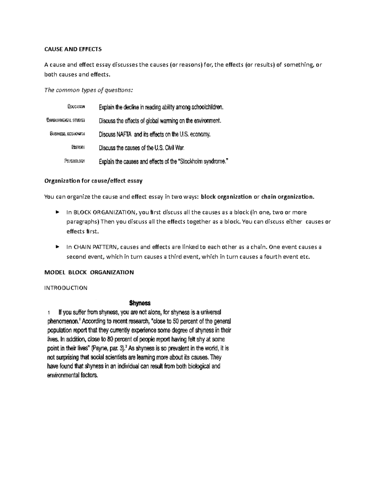 Cause AND Effects - just for download - CAUSE AND EFFECTS A cause and ...