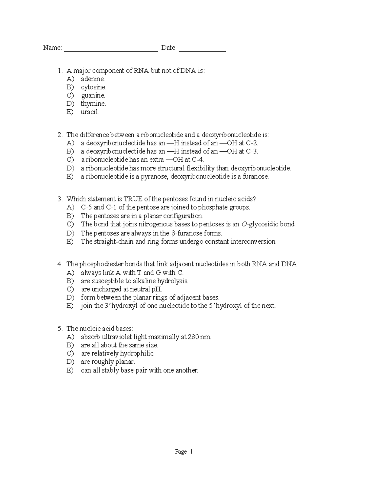 Assignment Nucleic Acids - Name: __________________________ Date ...
