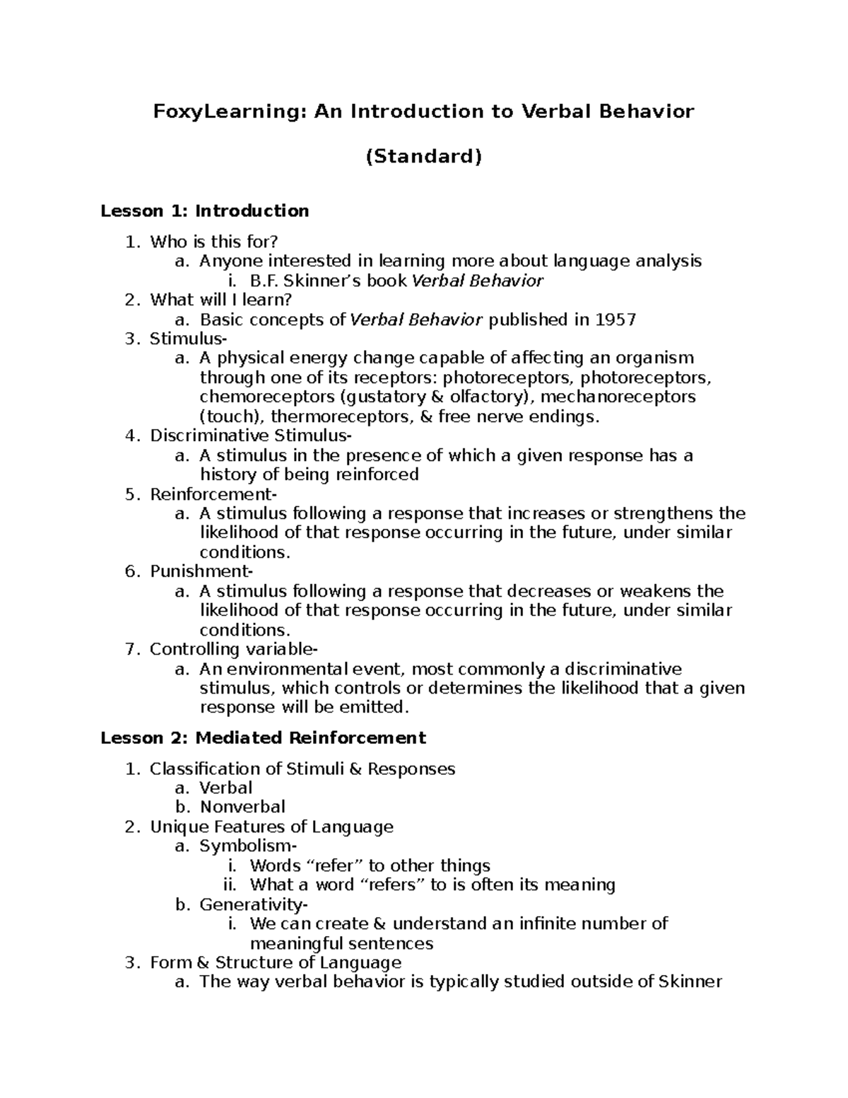 FoxyLearning Intro to Verbal Behavior - FoxyLearning: An Introduction ...