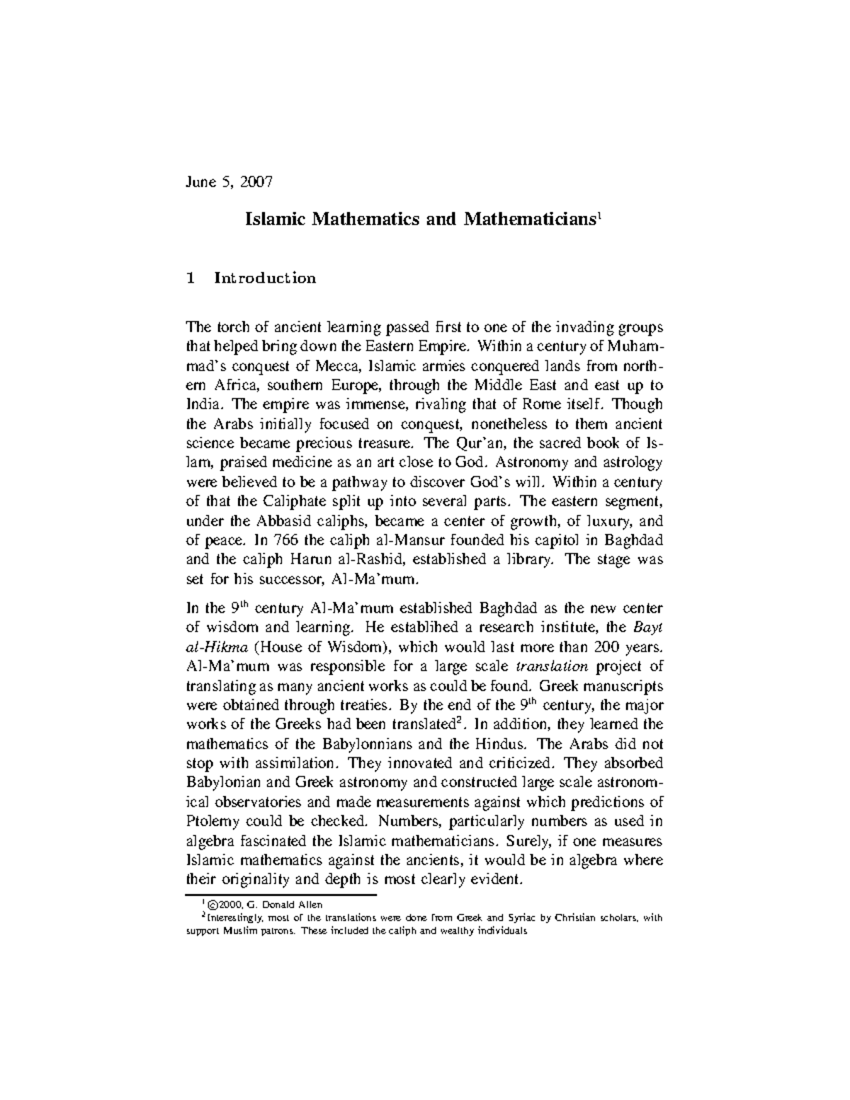 Islamic Mathematicians - June 5, 2007 Islamic Mathematics and ...