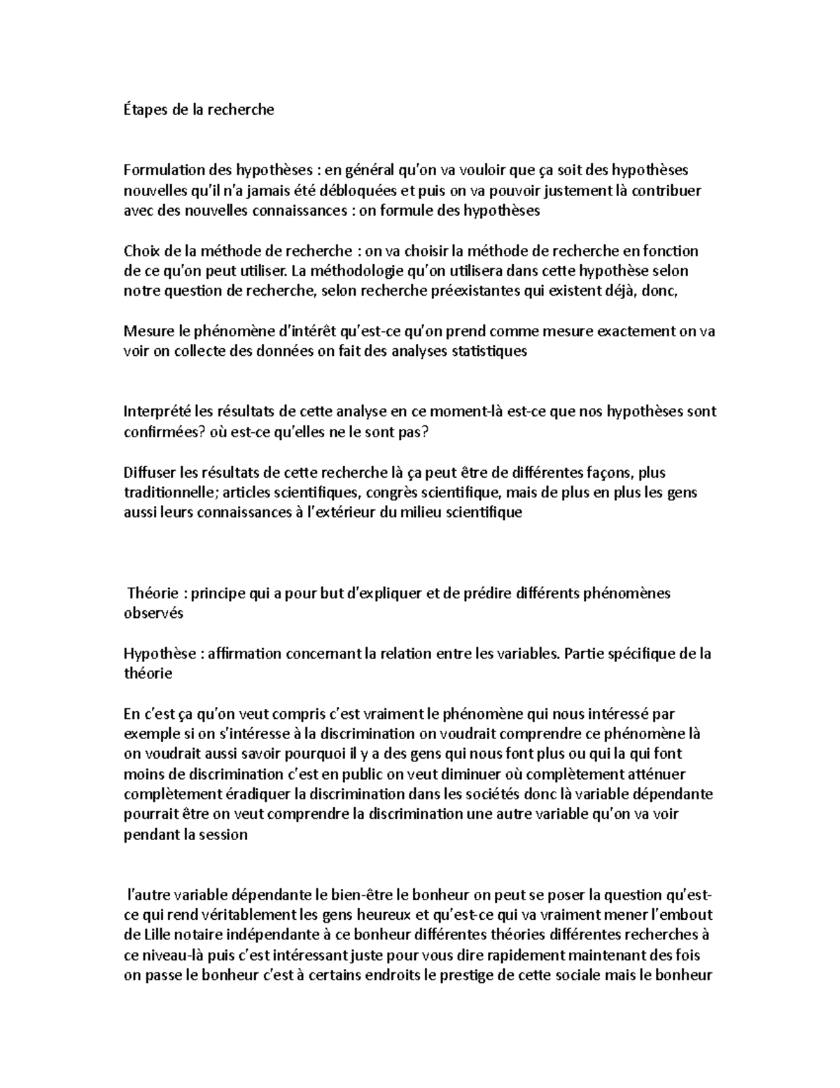 Note de cours - notes - Étapes de la recherche Formulation des ...