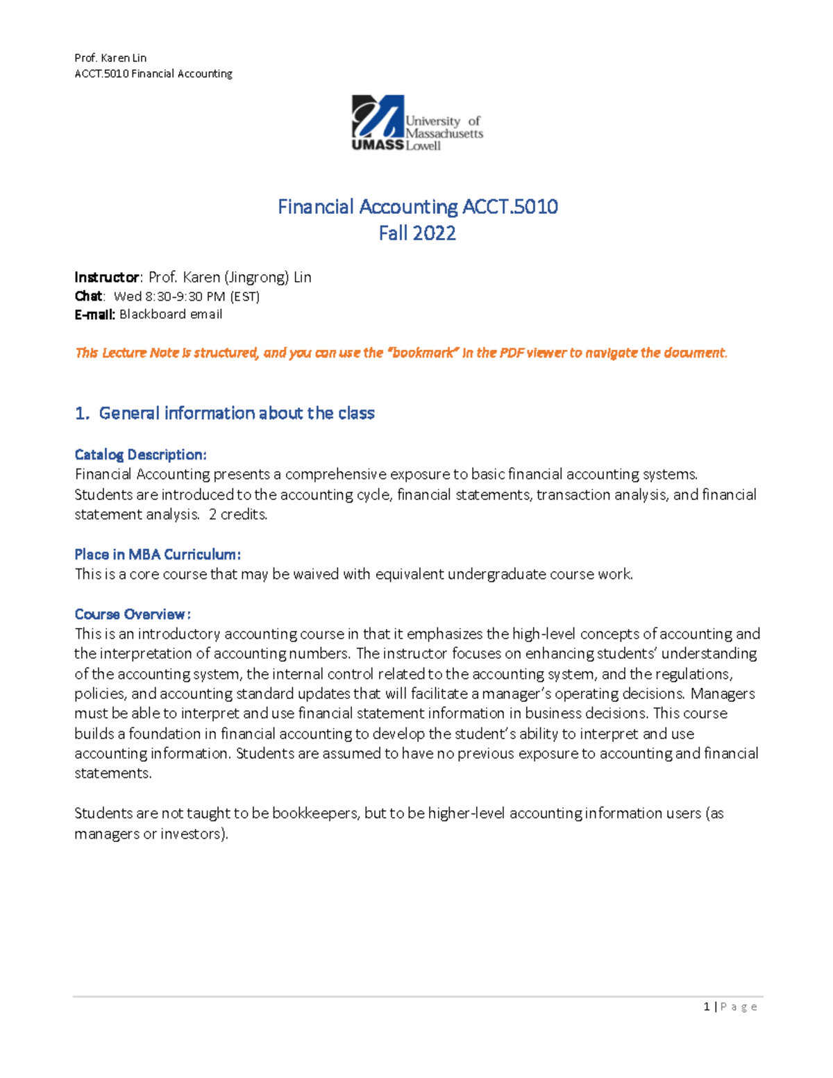 ACCT.5010 Financial Accounting syllabus - FA2022 (8wks) - ACCT ...