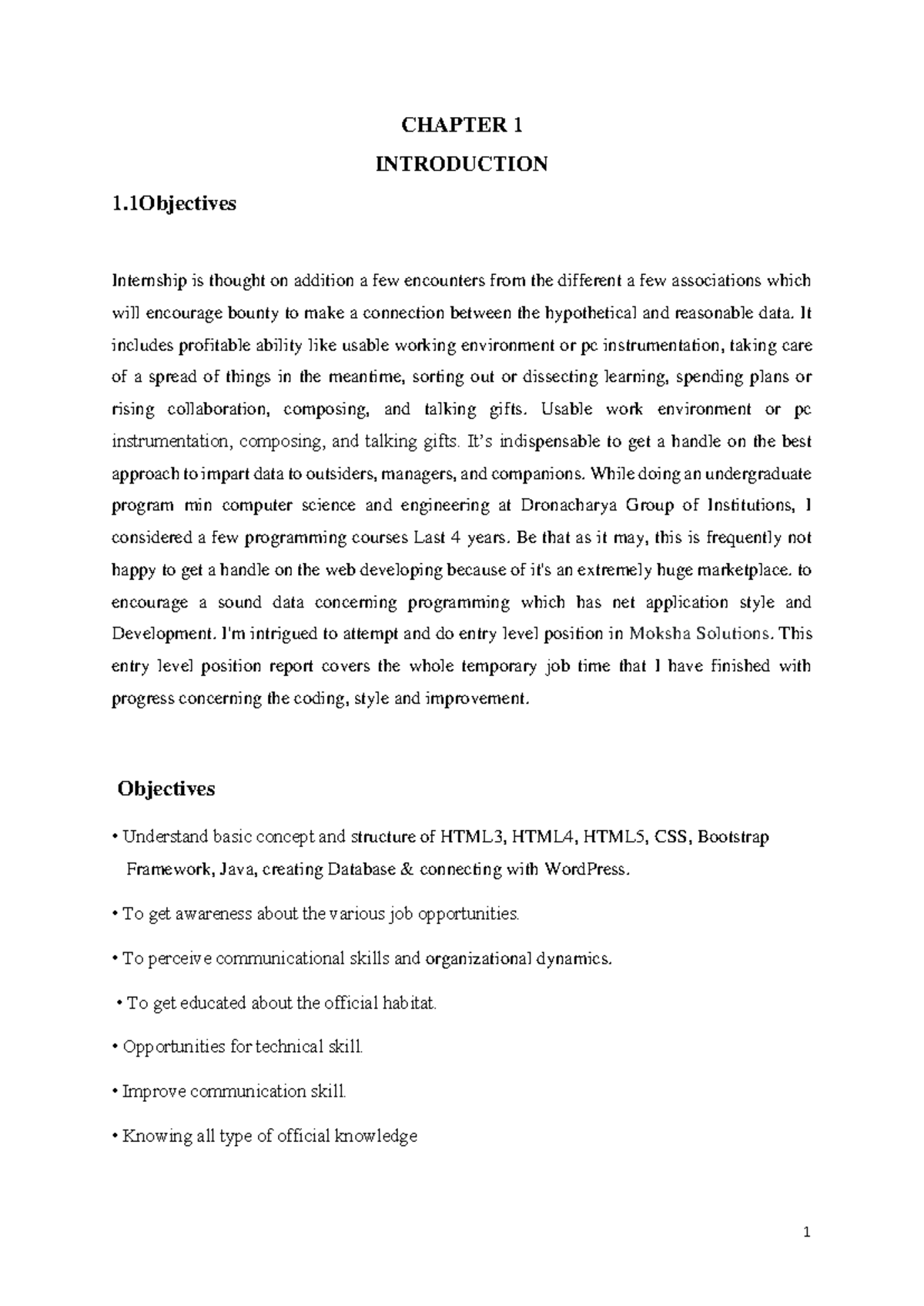 Chapter 2 - CHAPTER 1 INTRODUCTION 1 Internship is thought on addition ...