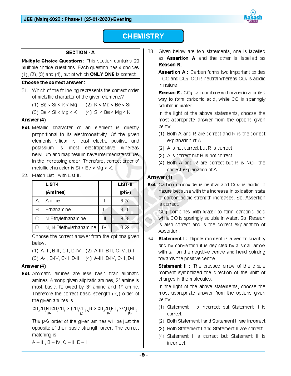 JEE Main-Chemistry - Quiz - CHEMISTRY SECTION - A Multiple Choice ...