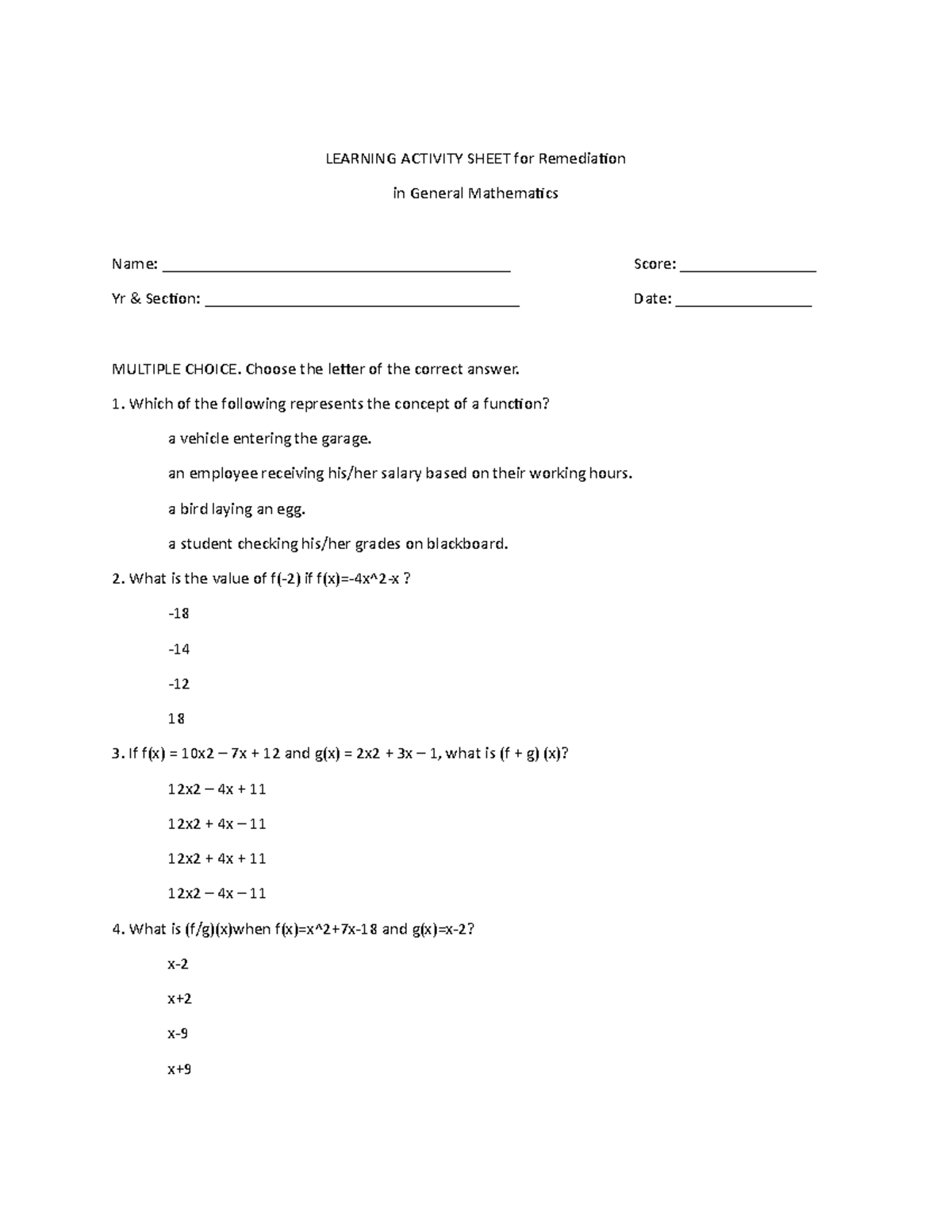 LAS Remedial - education - LEARNING ACTIVITY SHEET for Remediation in ...