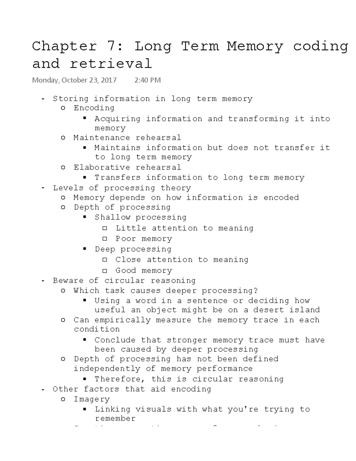 chapter 7 long term memory coding and retrieval - Warning: TT ...