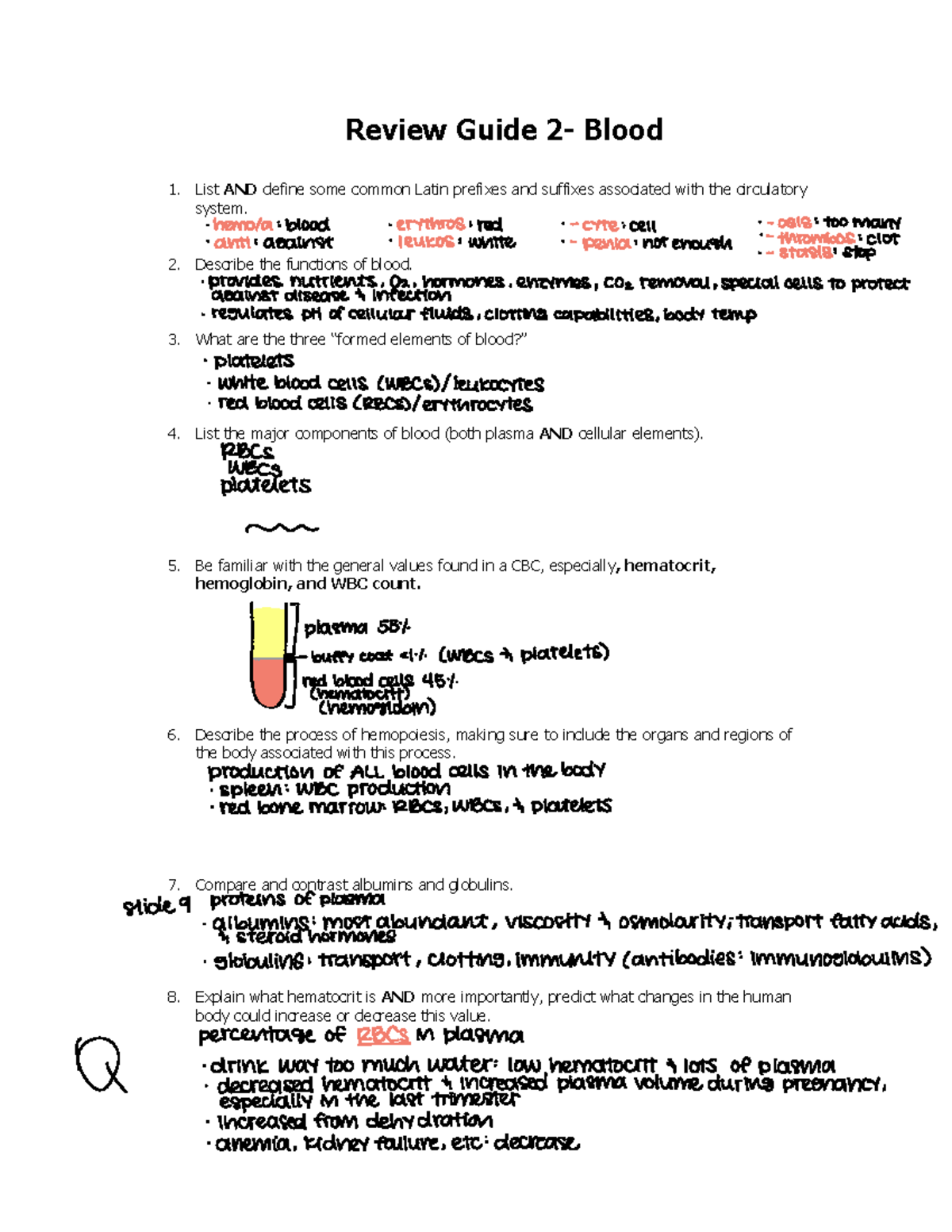 Review guide 2 - blood - Review Guide 2- Blood List AND define some ...