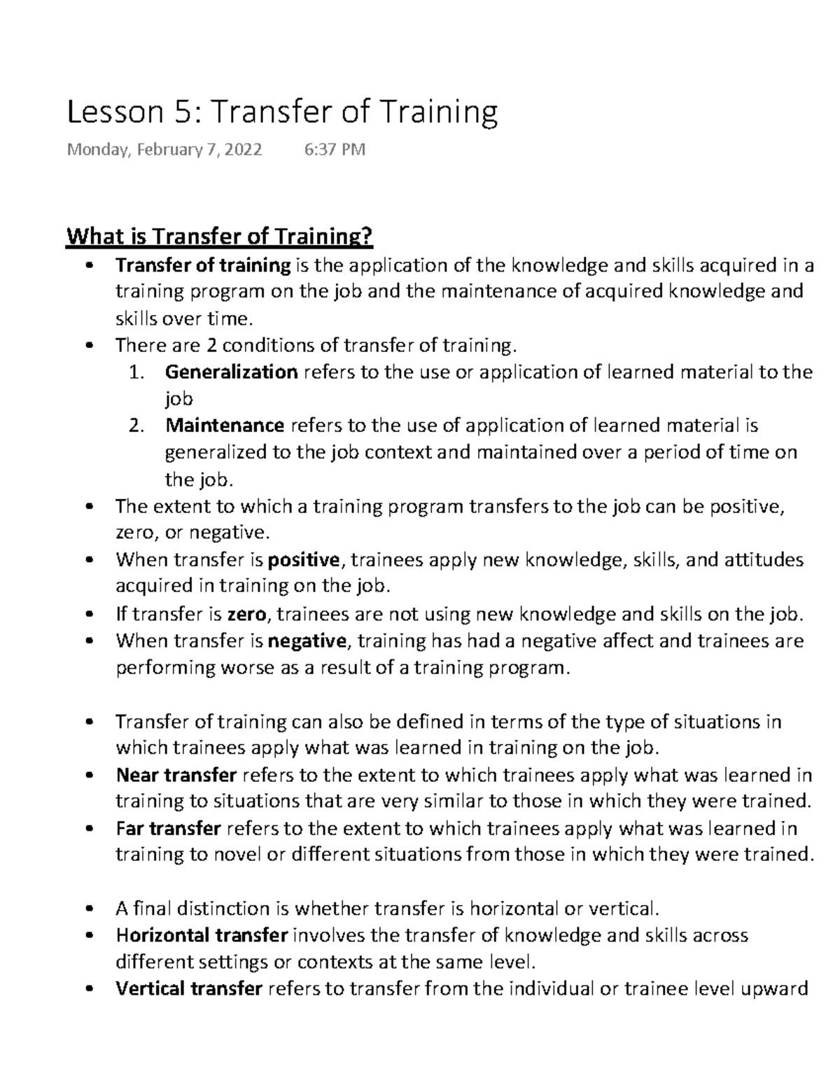 Lesson 5 Transfer of Training - What is Transfer of Training? Transfer ...