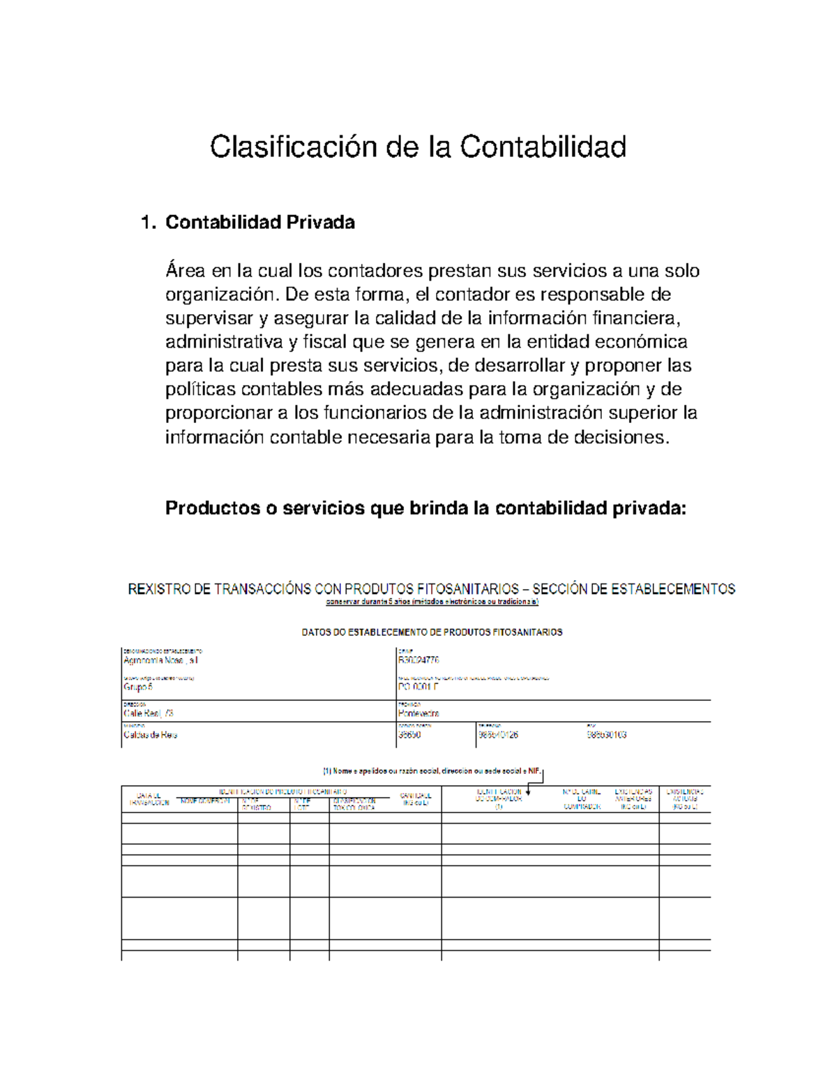 Clasificación de la Contabilidad - Contabilidad Privada Área en la cual ...