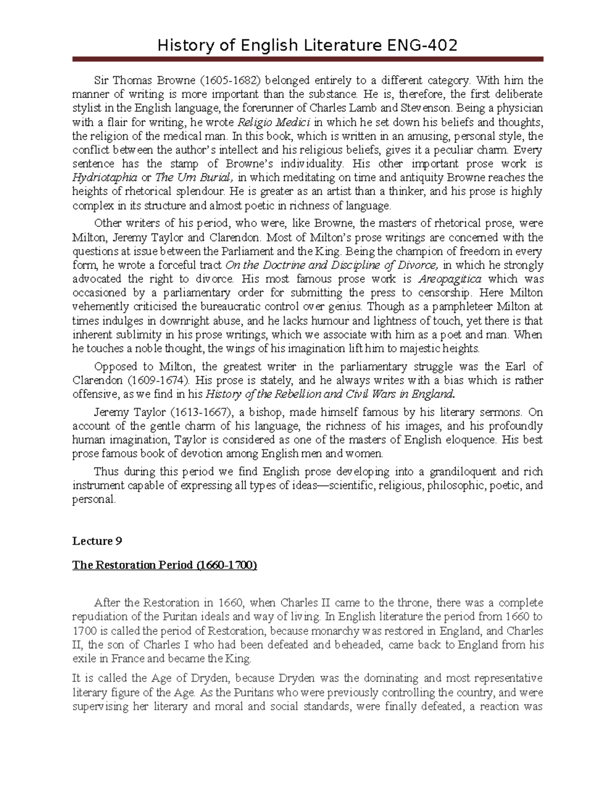 The Restoration Period (1660-1700) - History of English Literature ...