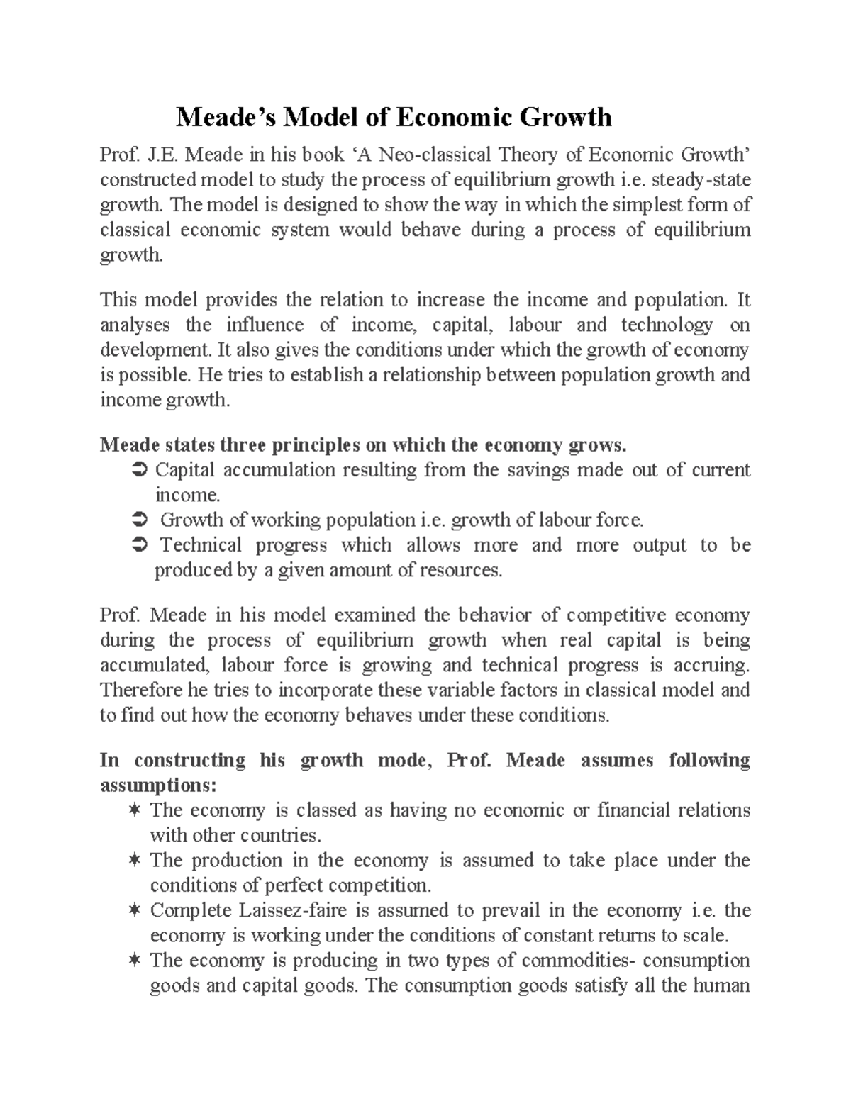Meade theory of growth and development - Meade’s Model of Economic ...