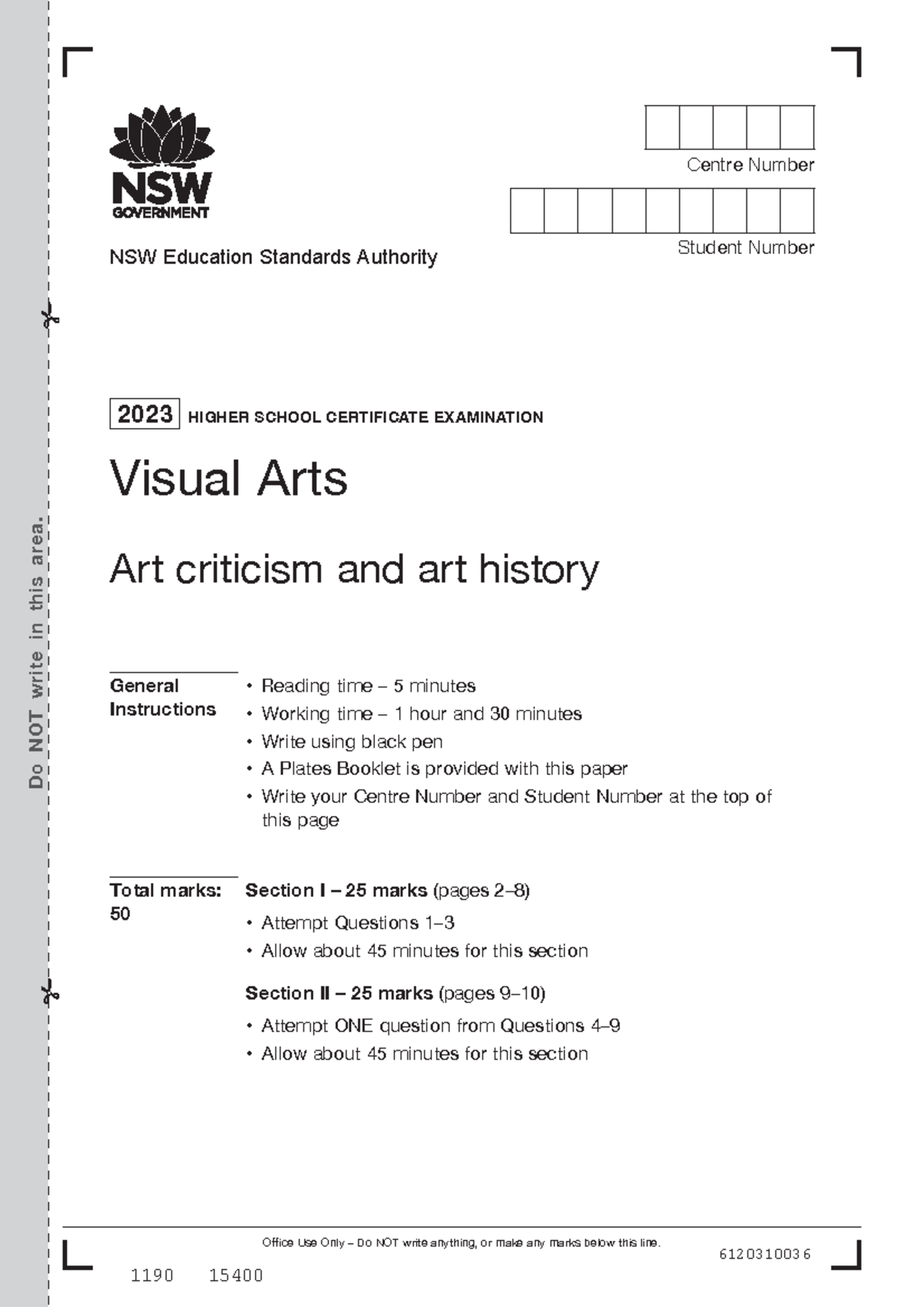 2023-hsc-visual-arts paper - Office Use Only – Do NOT write anything ...