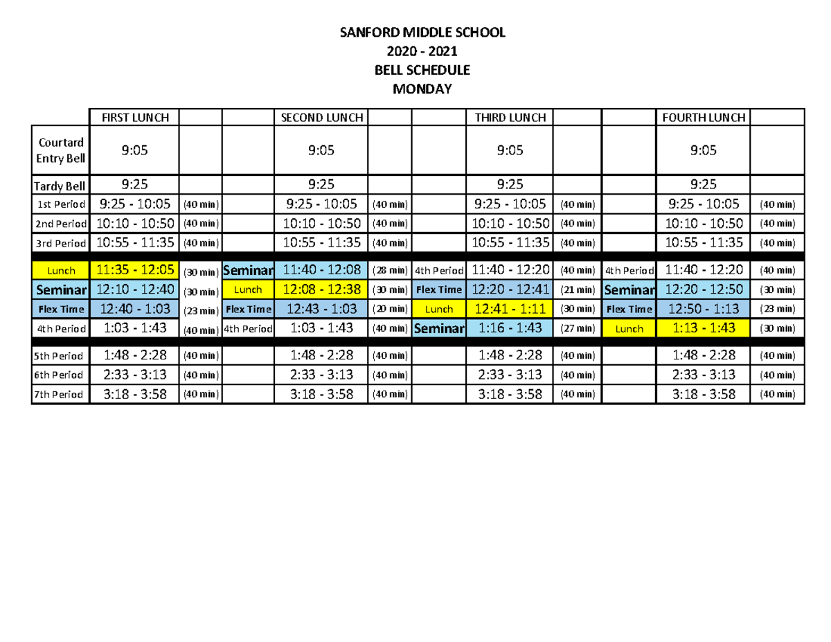 2020 2021 Bell Schedules Final - 2020 - 2021 BELL SCHEDULE MONDAY ...