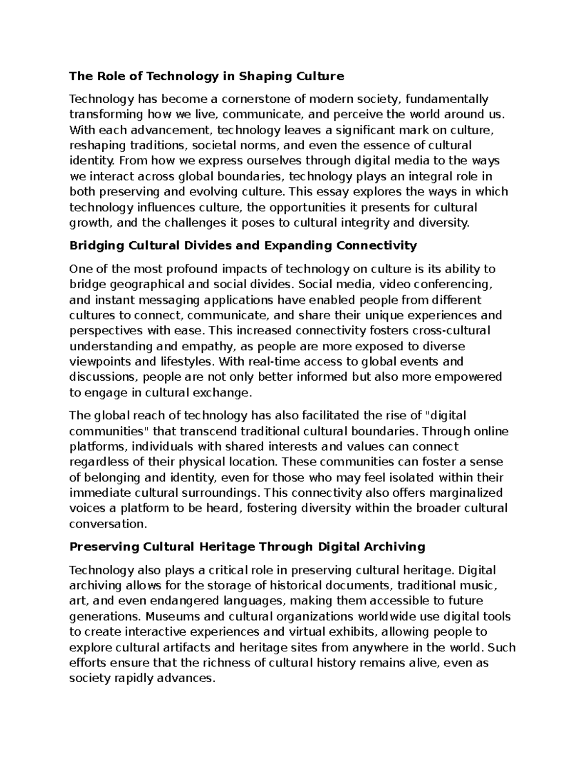 The Role of Technology in Shaping Culture - The Role of Technology in ...