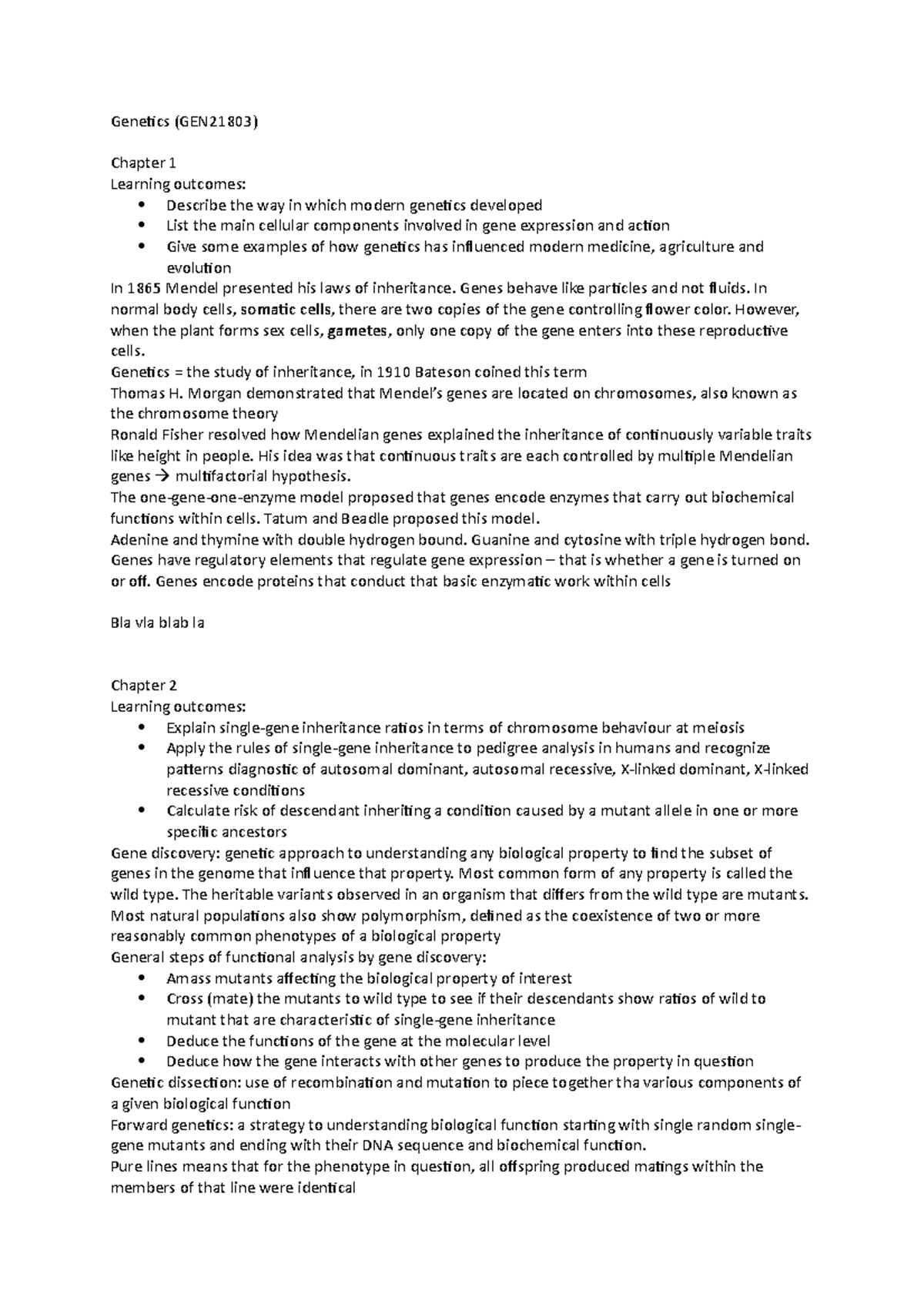 Genetics summary - samenvatting - Genetics (GEN21803) Chapter 1 ...