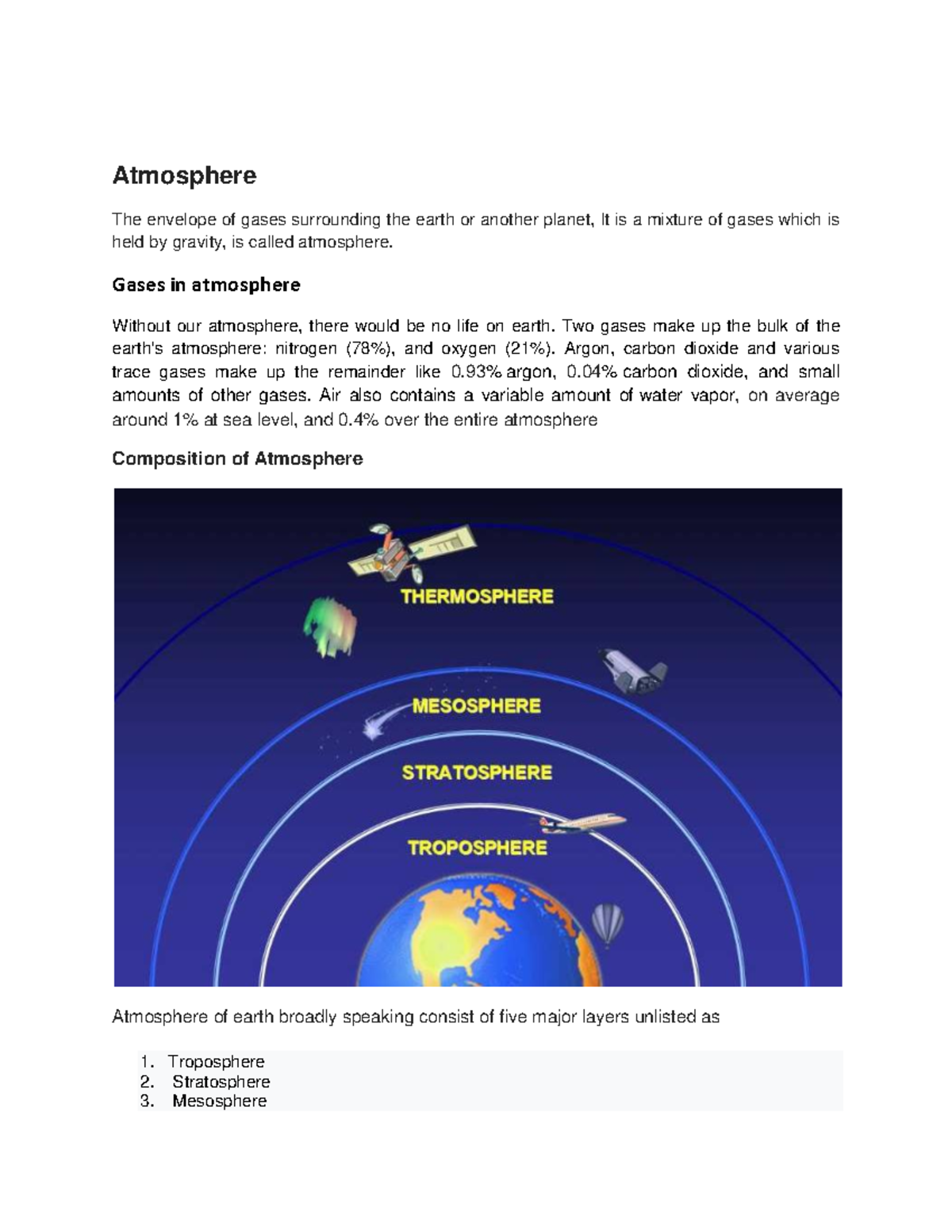 Environmental Science final - Atmosphere The envelope of gases ...