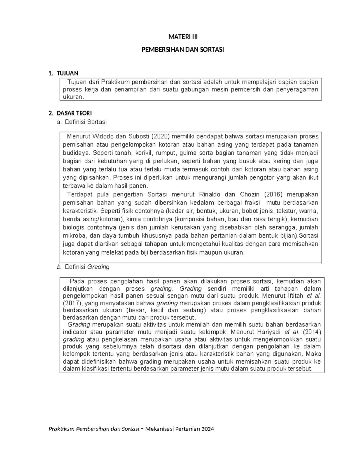 Work Sheet Pembersihan dan Sortasi - MATERI III PEMBERSIHAN DAN SORTASI ...