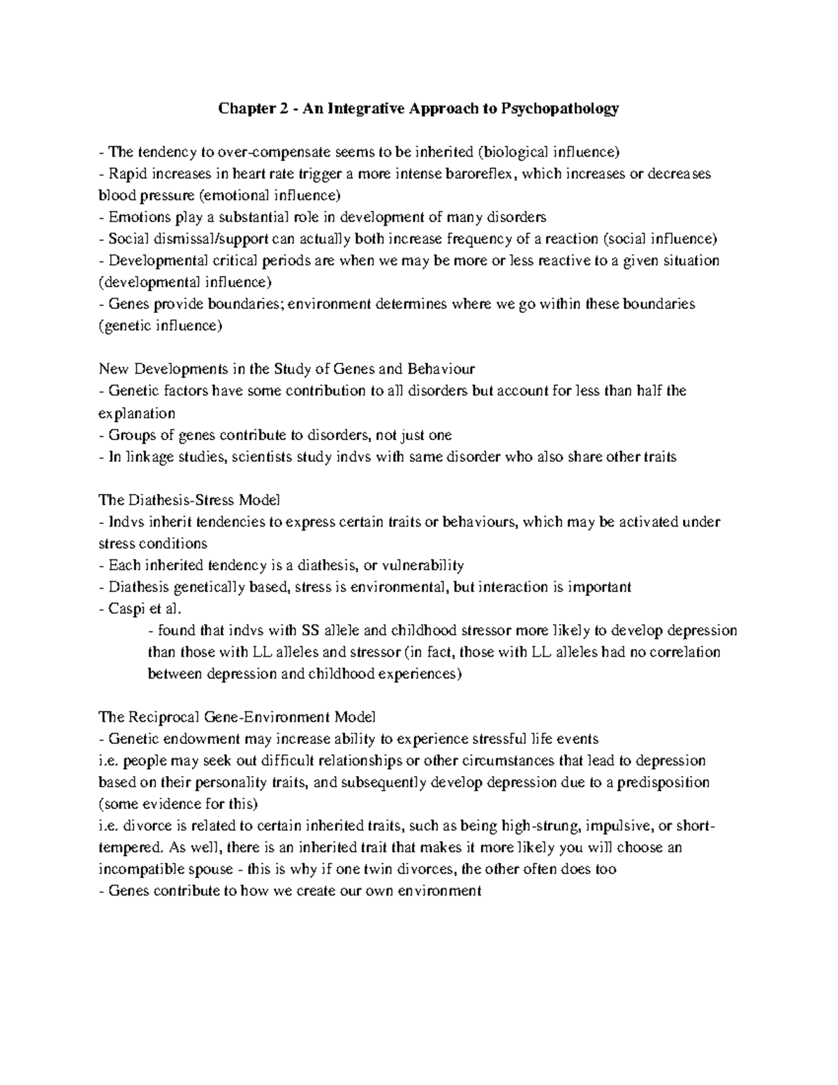 Textbook Notes for Abnormal Psychology, An Integrative Approach ...