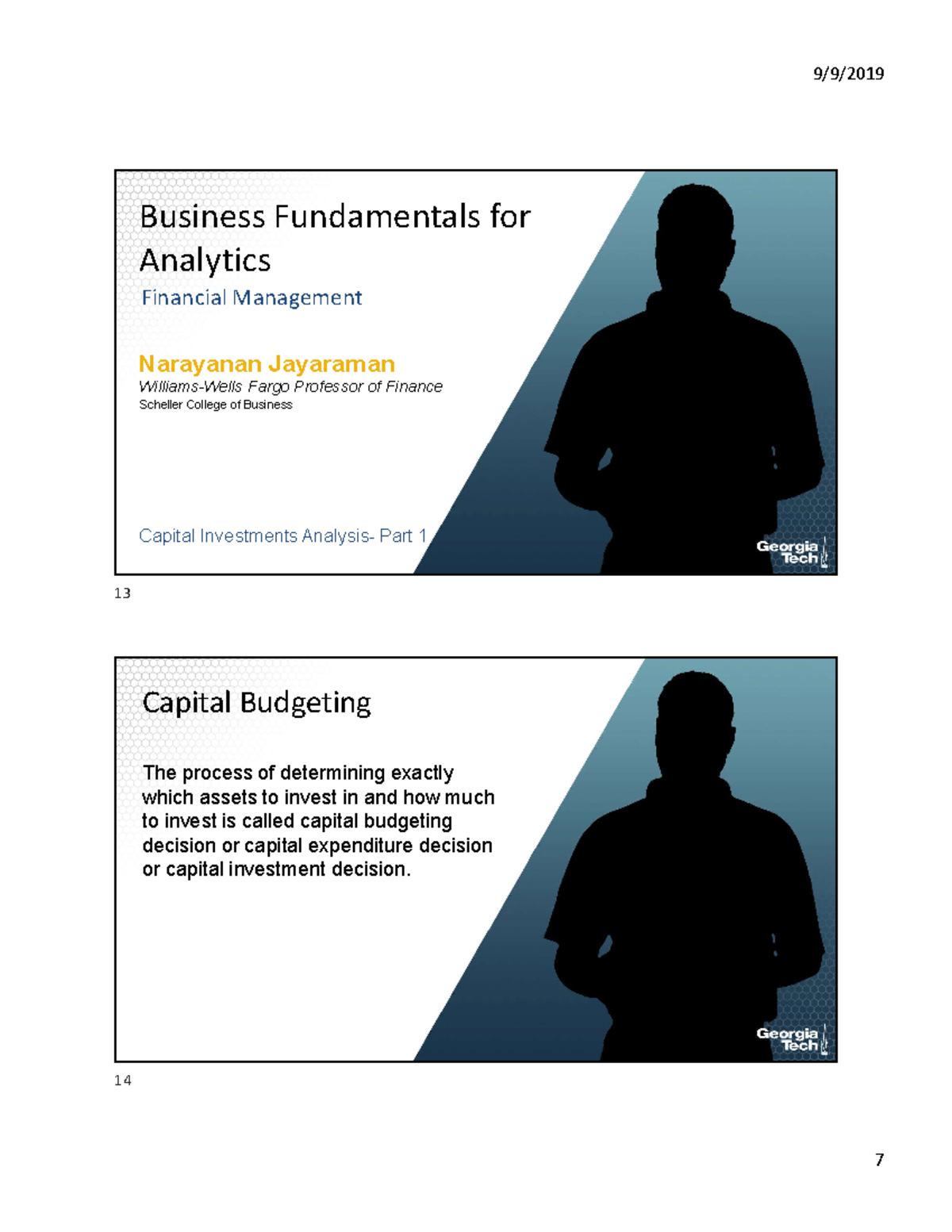 MGT 8803 Financial Management - Lesson Slides 3 - 9/9/ 7 Business ...